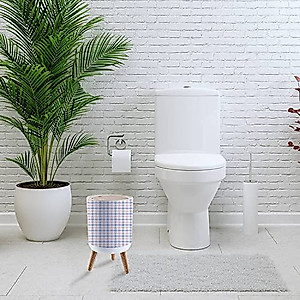 Trash Can with Lid Pink and Blue Pastel Gingham Seamless Check Suitable for Mens Shirt Wood Small Garbage Bin Waste Bin for Kitchen Bathroom Bedroom Press Cover Wastebasket 7L/1.8 Gallon