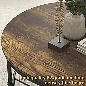 Gezen 2-Tier Round Coffee Table, Industrial Coffee Table for Living Room, Wooden Tabletop Rustic Steel Accent Table with Storage Open Shelf- Metal Frame - Retro Brown