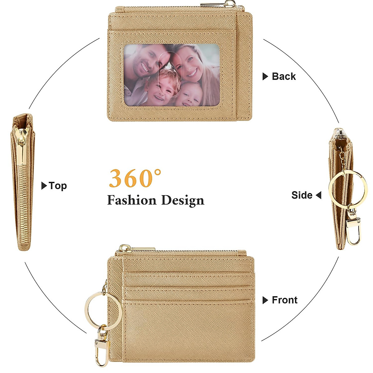 Sodsay Card Case Slim Front Pocket Wallet for Women Credit Card Holder with Keychain(CH Champagne Gold)