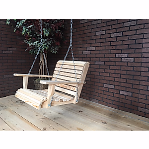 Generic 2FT Cypress Roll Porch Swing Made in USA with Hanging Hardware and Cup Holders, Unfinished Natural Wood Tone