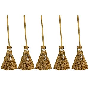 Toyvian Witch Broom Witch Broom 5Pcs Artificial Mini Broom Miniature Broom Props Mini Straw Broom Fairy Hopuse Micro Landscape Decoration Witch Broomstick Cinnamon Broom