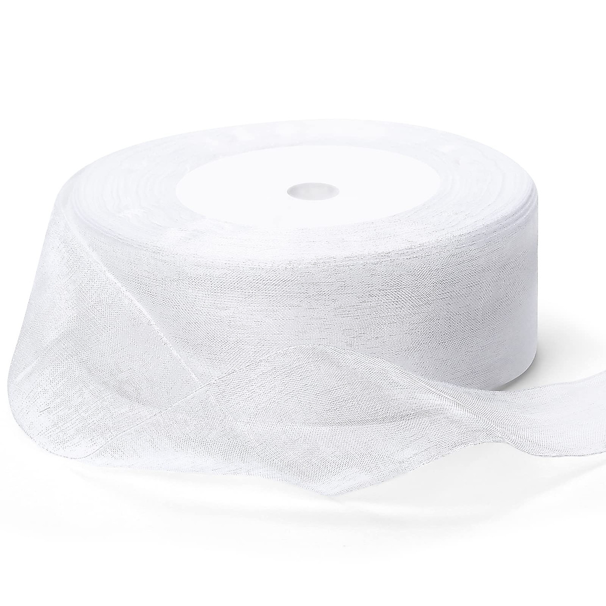 Outus Outus Shimmer Sheer Organza Ribbon Gift Wrapping Ribbon Sheer Chiffon Ribbon Tulle Ribbon Mesh Ribbon (White, 1.6 Inch)