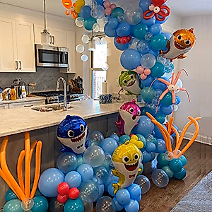 Ocean Theme Birthday Party Decorations Tiffany Blue Bobo Balloons Garland Kit with Shark Bubble Fish Clownfish Crab Octopus for Undersea Theme Boy Baby Shower Party Supplies