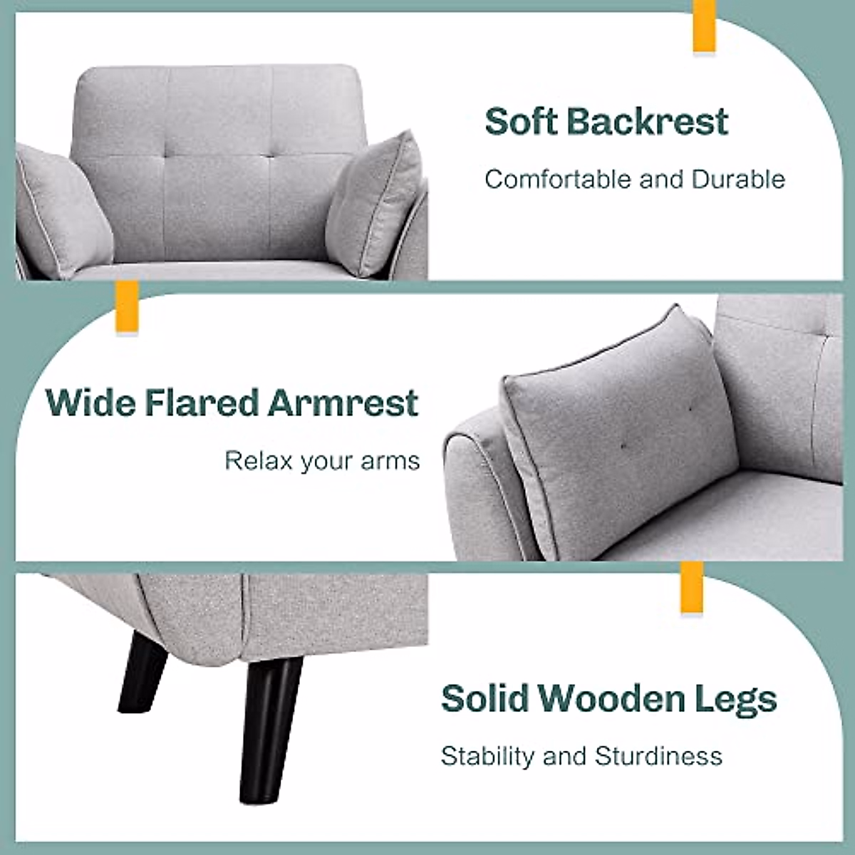 JAMFLY Small Sofa Couch for Living Room, Upholstered Modern Sofa Chair with Pillow, Comfortable Small Sofa for Bedroom, Office