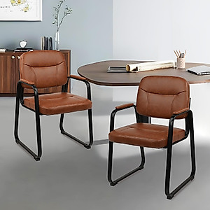 CLATINA Waiting Room Guest Chair with Bonded Leather Padded Arm Rest Modern Style with Sled Base for Office Reception and Conference Desk Black 1Pack