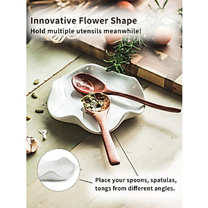 Cormomu Spoon Rest for Stove Top, 5.2" Ceramic Spoon Holder for Kitchen Countertop, Coffee Spoon Rest, Large Cooking Spatula Holder for Spoons, Ladles or Tongs, Housewarming Gifts, White