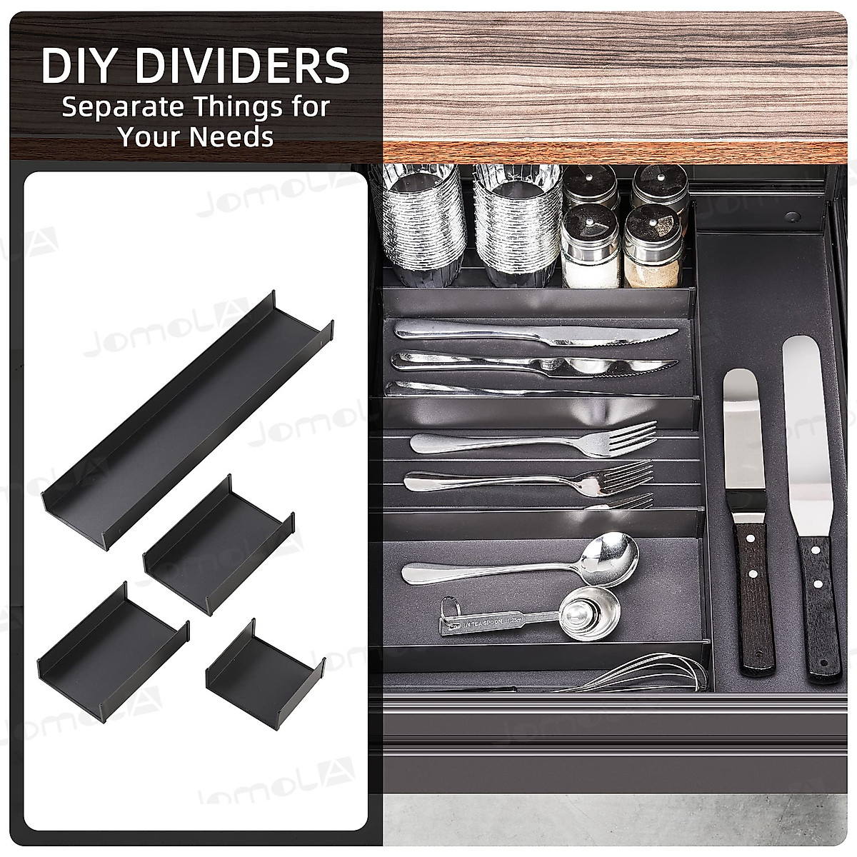 JOMOLA Pull Out Kitchen Cabinet Drawer Roll Out Pantry Shelves Heavy Duty Sliding Tray for Cabinet Full Extension Kitchen Cupboard Slide Out Shelves Organizer with Dividers 17 Inch Wide × 21 Inch Deep