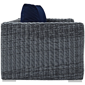 Modway EEI-1865-GRY-NAV Summon Wicker Rattan Outdoor Patio Sunbrella Loveseat in Canvas Navy
