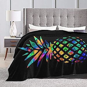 Needlove Pineapple Blanket,Colorful Tie Dye Pineapple Print Flannel Fleece Blanket,Super Soft Cozy Warm Fuzzy Throws Blanket for Bed,Couch,Chair,Car,Camping, Inch,All Season - Black 60''X50''