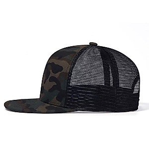 CNUSER Camouflage Trucker Hat Fashion Mesh Army Mens Women Flat Bill Snapback Hats - The Great Outdoors Adjustable Baseball Cap
