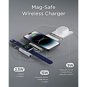 Magnetic Charging Station,Hohosb 3 in 1 Foldable Zinc Alloy Wireless Charger Stand[Compatible with Magsafe Charger] for iPhone 15/14/13/12 Series, AirPods Pro/3/2,Apple Watch/iWatch-White