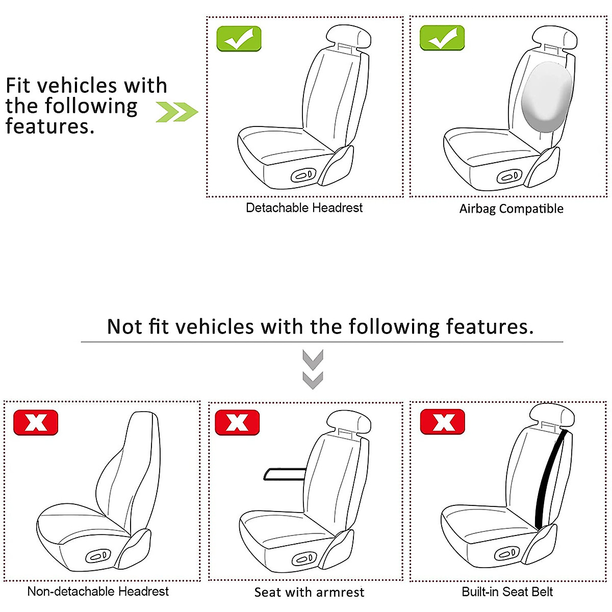 GIANT PANDA Seat Covers for Trucks Chevy Silverado,Dodge Ram,Ford F150 F-Series. Low Back Front Seat Cover for Pickup and Trucks,Black