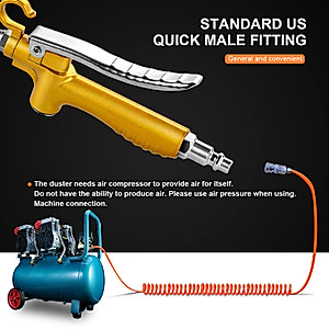 High Volume Industrial Air Blow Gun with Rubber Guard Air Flow Nozzle, Professional Gold Paint Metal Air Blower Gun, Pneumatic Dust Cleaning Tool for Air Compressor Accessories