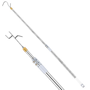 Cagaloi Clothes Hook Pole, 36" to 62" Long Pole Long Handle Telescoping Pole Stainless Steel Tube S Hook Closet for Reaching Extending Rod Lightweight Hang High Area Top(with 2 Hooks)