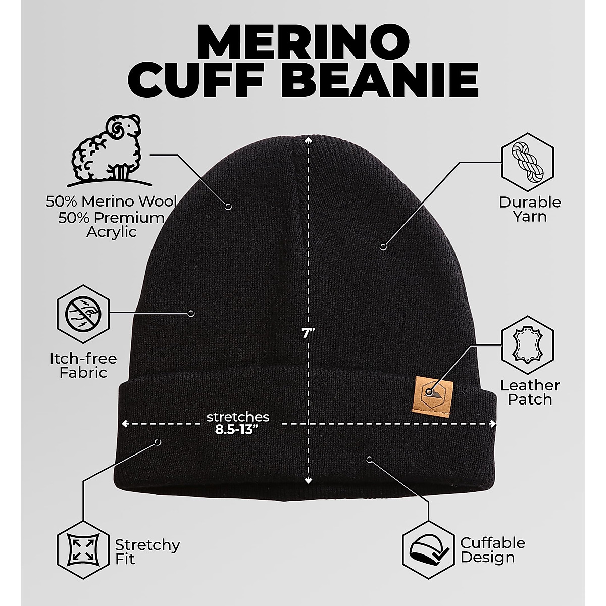 Tough Headwear Merino Wool Beanie for Men - Womens Wool Hat - Beanie Hats - Tobboggan Hat - Mens Winter Hat for The Cold