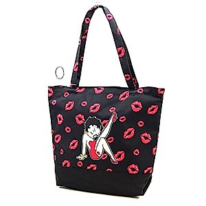 Betty Boop Canvas Shopping Bag with Coin Purse and Key Ring (Black)