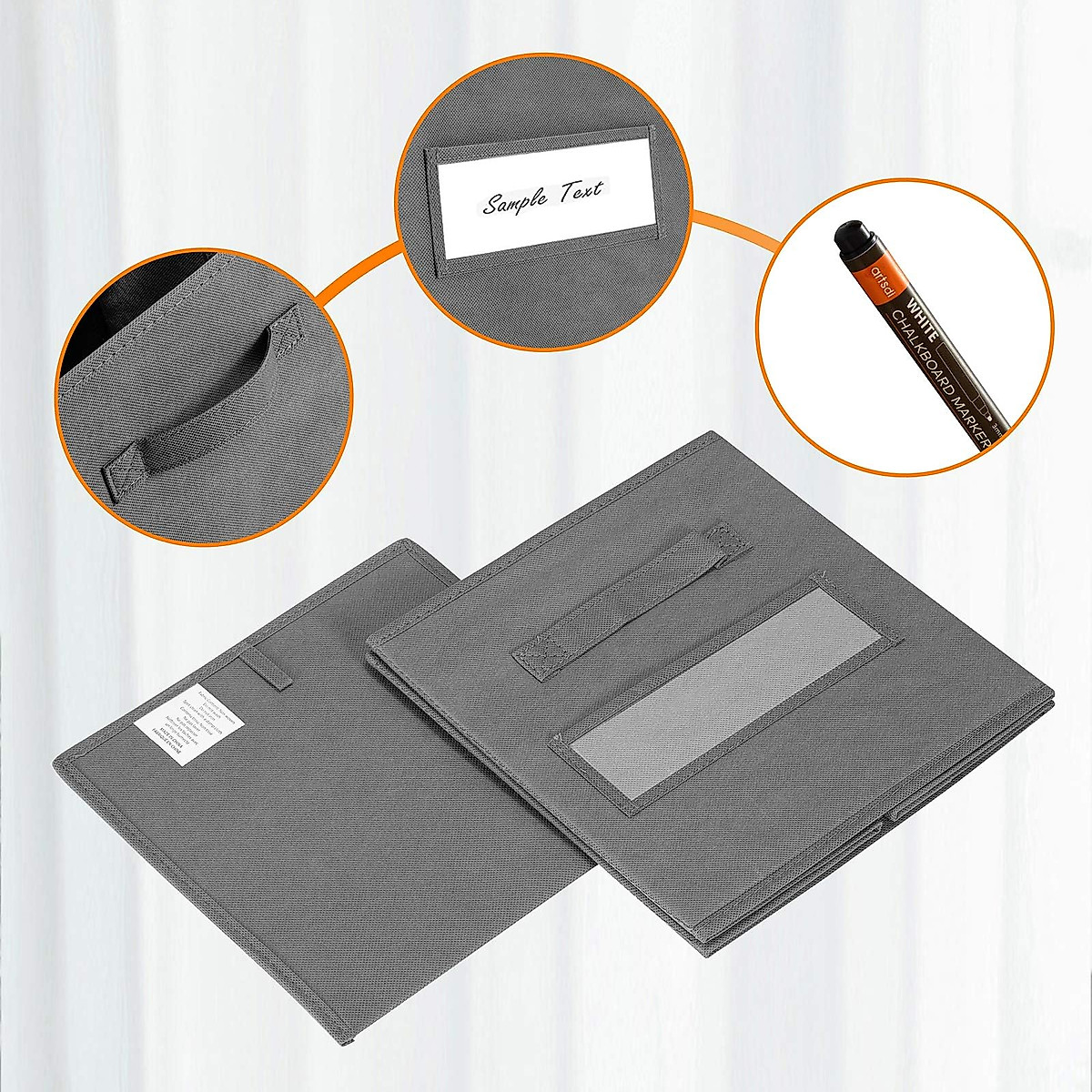 artsdi Set of 8 Storage Cubes,Foldable Fabric Cube Storage Bins with 8 Labels Window Cards & a Pen,Baskets Containers for Shelves,Closet Organizers Box for Home & Office,Gray