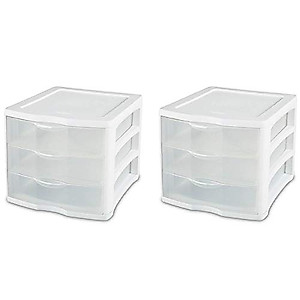Sterilite 17918004 Compact Portable 3 Storage Drawer Organizer Cabinet (2 Pack)