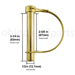PTO Round Shaft Locking Trailer Hitch Pin 1/2" x 2-5/8" (Pack of 3)