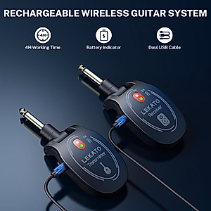 LEKATO Wireless Guitar System Rechargeable UHF Wireless Transmitter Receiver 4 Channel for Electric Guitar Bass, Low Latency Guitar Wireless System (L6)