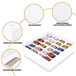 AzxecVcer 4 Set Sock Underwear Organizer,45 Cell Foldable Washable Odorless Fabric Drawer Organizers Storage Divider for Clothing, Baby Clothes, Bra, Panty, Socks, Scarf, Ties (White)