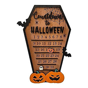 Halloween Advent Countdown Calendar 2023 New DIY Moving Wooden Countdown Block Calendar to Halloween Advent Calendar Pumpkin Halloween Countdown Sign Decor Wall Hanging Xmas Ornament Gift For All