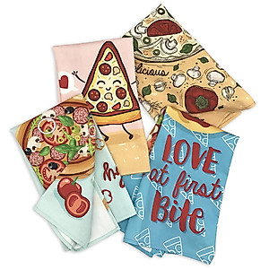 Eleville Funny Kitchen Towels Set of 4 Pizza Theme Stylish Dish Towels Set Kitchen Hand Towels Decorative Dish Towels Housewarming Holiday for Mom and Friends KTN006