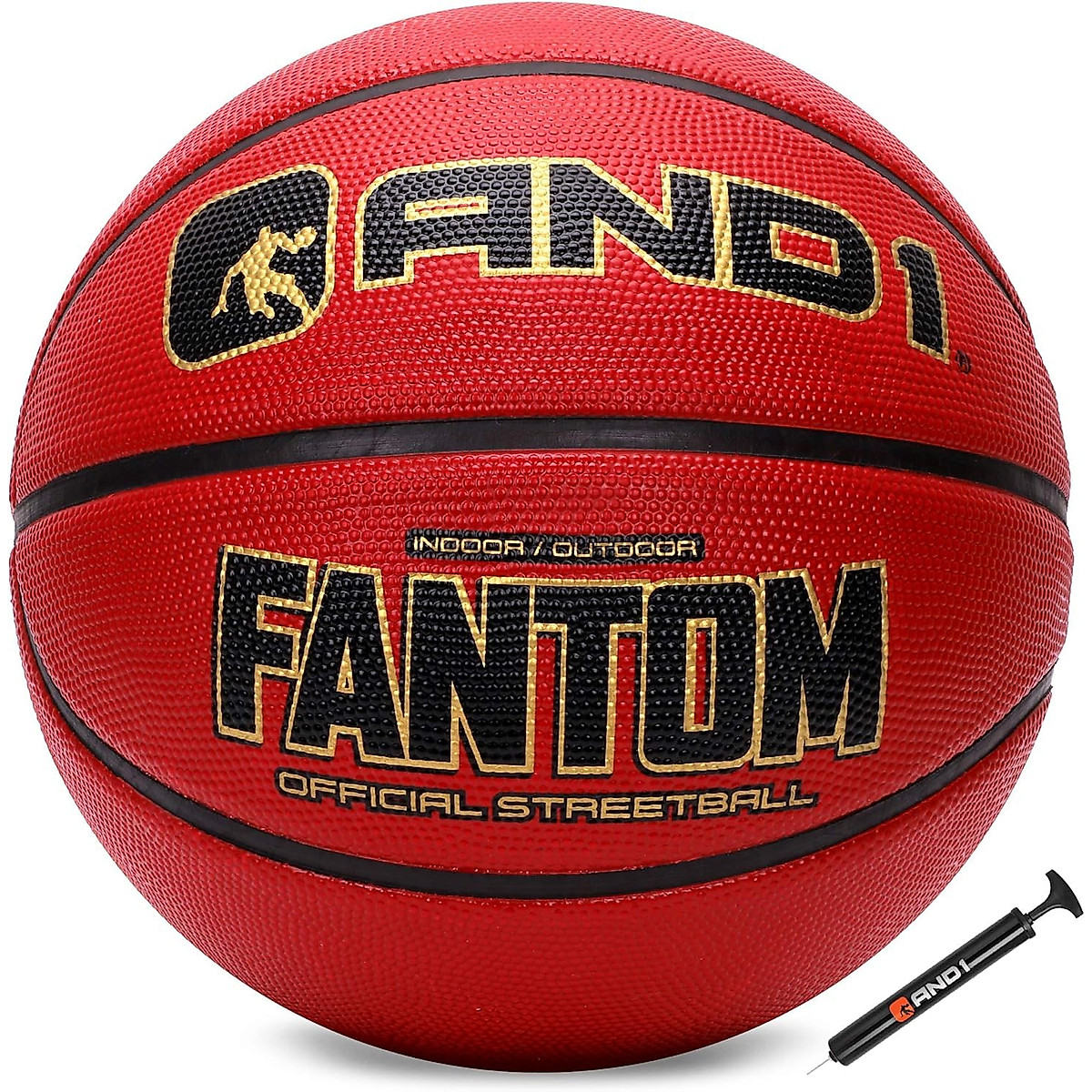 AND1 Fantom Rubber Basketball: Official Regulation Size 7 (29.5 inches) - Deep Channel Construction Streetball, Made for Indoor Outdoor Basketball Games,Burgundy