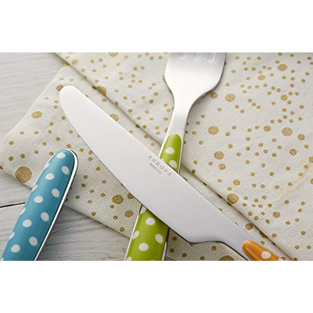 ANNOVA 24PCS Flatware Set - Stainless Steel Silverware/Cutlery with Color Handles - 6 x Dinner Forks, 6 x Dinner Knives, 6 x Dinner Spoons, 6 x Dessert Spoons - Service for 6 (Mix Color)