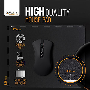 Quality Selection Mouse Pad Superb for Computer & Laptop, Non-Slip Rubber Base Mousepad, Mouse Pads for Home, Office & Gaming 7.75 x 9.25 in, Black