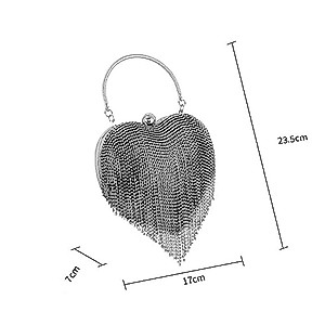 Sither Rhinestone Tassel Handbag Purses for Women Evening Handbag Purses Heart Shape Tassel Clutch Purses Sparkly Clutches Shoulder Chain Bags for Party Prom Christmas Gift (black)