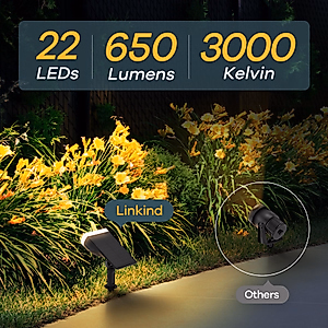 Linkind StarRay Dusk-to-Dawn Solar Spot Lights Outdoor Waterproof, IP67 3000k Warm White Solar Lights, 30% Conversion Rate Solar Landscape Spotlights for Yard Garden Porch, 4 Pack