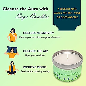 Candles for Home Scented, Sage Candles for Cleansing House, Natural Non-Toxic Soy Candles with Essential Oils, Aromatherapy Candle, Tin Candle for Meditation, Purification and Chakra Healing, 6oz
