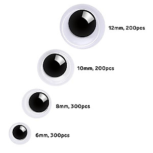 1000 Pcs Craft Eyes Self Adhesive Craft Stickers Wiggle Googly Eyes Comes in Black and White and VariousSizes Googly Eyes for Crafts DIY Crafts Decoration (6/8/10/12mm)