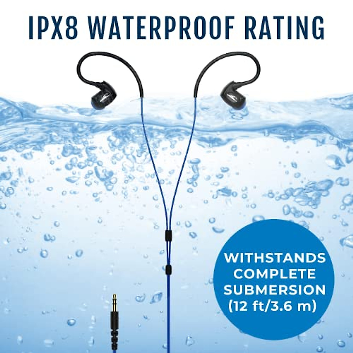 H2O AUDIO Surge SX10 Headphones, Waterproof IPX8, Normal Cord, in-Ear Stereo Earbuds Noise Cancelling Earphones for Swimming, Running and Sporting Activities