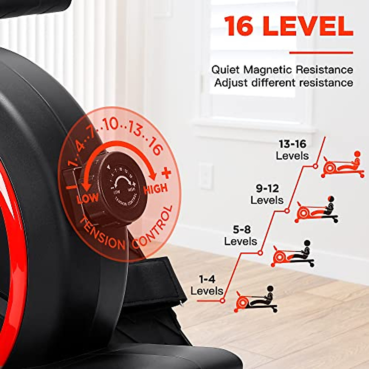 Winfita Magnetic Rower Machine, Foldable Rowing Machine for Home Use with 16 Levels of Quiet Magnetic Resistance, LCD Monitor, Tablet Holder, Oversize Seat Cushion, App Supported
