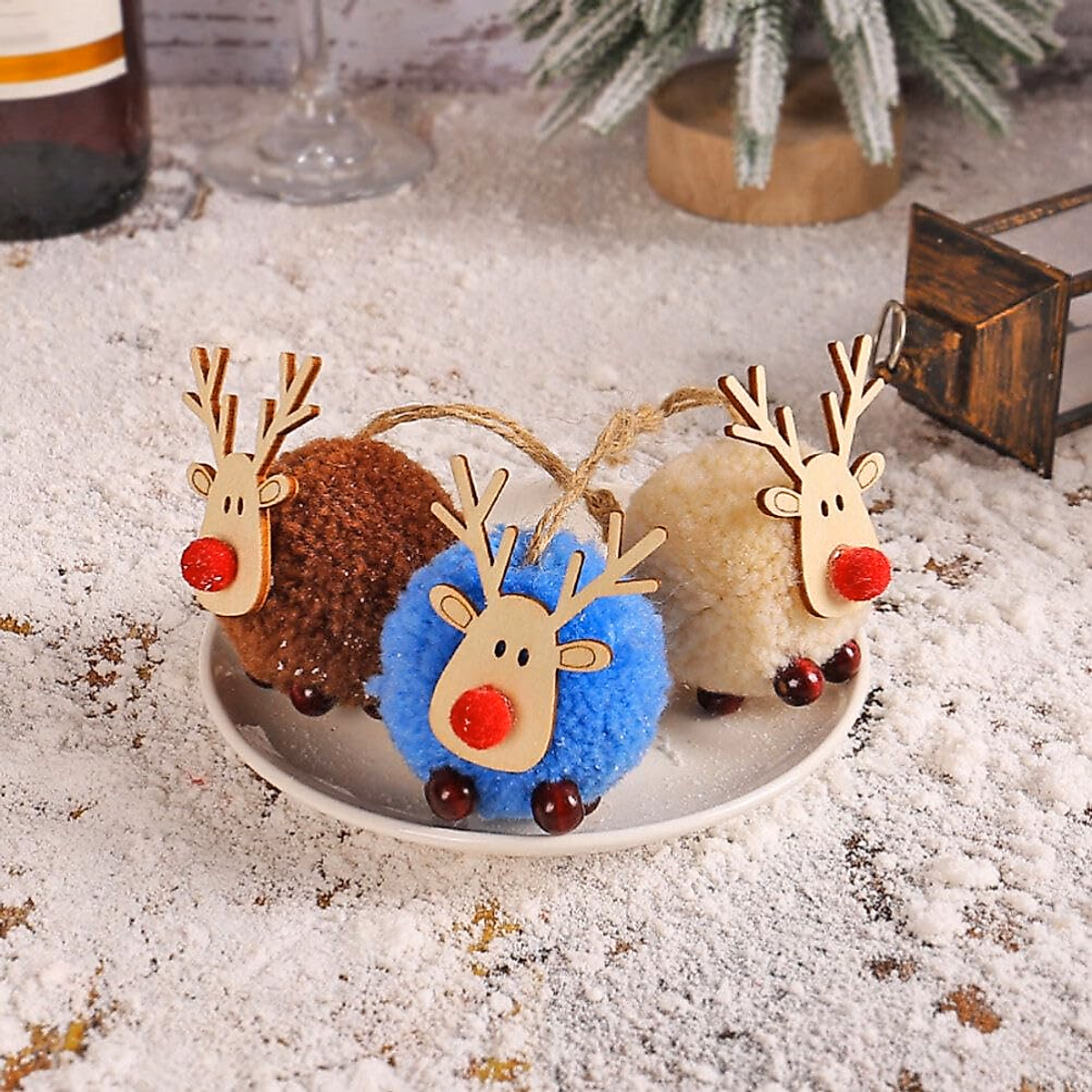 6pcs Christmas Felt Elk Hanging Ornament Antler Reindeer Hanging Pendants Stuffed Reindeer Plush Toy Christmas Tree Decor for Xmas Party Supplies