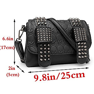 RainboSee Women Punk Skull Shoulder Top-Handle Bag Rivet Purse Handbag Chain Satchel Tote Black
