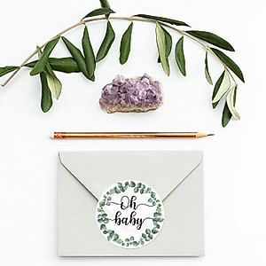 50 Greenery Wreath Oh Baby Gender Neutral Stickers - Baby Shower Favors Stickers - Thank You Labels for Baby Shower 2 Inch.