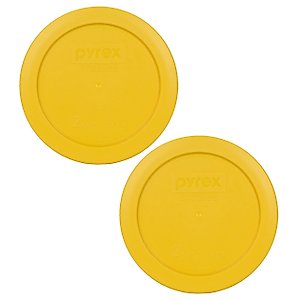 Pyrex 7200-PC 2 Cup Butter Yellow Round Plastic Food Storage Lids - 2 Pack Made in the USA