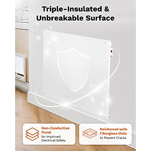 Large Room Indoor Heater - 600W Amaze Maxi Convection Panel Heater w/Wall Mount Kit, Up to 300 sq ft Room - 36”x24” Paintable, Energy Efficient, & Silent Bathroom, RV or Garage Heater - Amaze Heaters