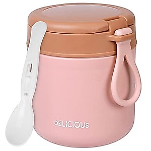 Insulated Food Container for Kids Adult - 15.2 Oz, Stainless Steel Vacuum Insulated Kids Food Jar with Folding Spoon, Leak Proof, Vacuum Insulated Thermo, Portable Food Bowl, Pink