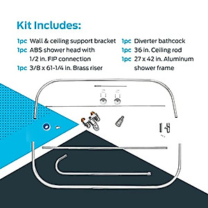EZ-FLO 27 x 42 Inch Bathcock Type Portable Aluminum Add On Shower Unit with Shower Rod Frame, Chrome Plated, 11123