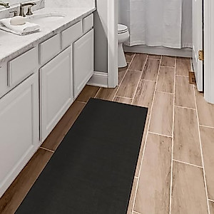 Machine Washable Modern Solid Design Non-Slip Rubberback 2x12 Traditional Runner Rug for Hallway, Kitchen, Bedroom, Living Room, 1'10" x 12', Black