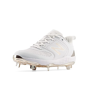 New Balance Women's Fresh Foam Velo V3 Softball Shoe, White/Champagne Metallic, 8
