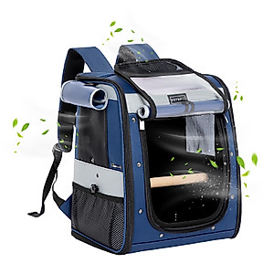 Petsfit Bird Backpack with Anti-Pecking Band, Medium Size with 2 Level Height to Adjust Standing Perch and Shade Cover Blue