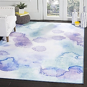 SAFAVIEH Paint Brush Collection Area Rug - 6'7" x 9', Blue & Lavender, Non-Shedding Machine Washable & Slip Resistant Ideal for High Traffic Areas in Living Room, Bedroom (PTB120C)