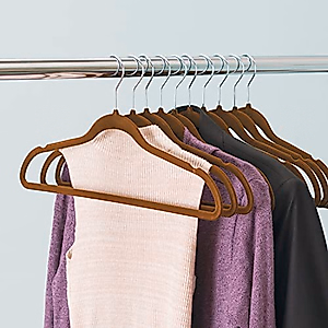 Home Basics Velvet Clothes Hangers (Pack of 10), Brown Felt Hangers for Tops, Jackets, Dresses, and Pants | Contoured Hangers with Notches | Ultra-Thin Space Saving Clothes Hangers