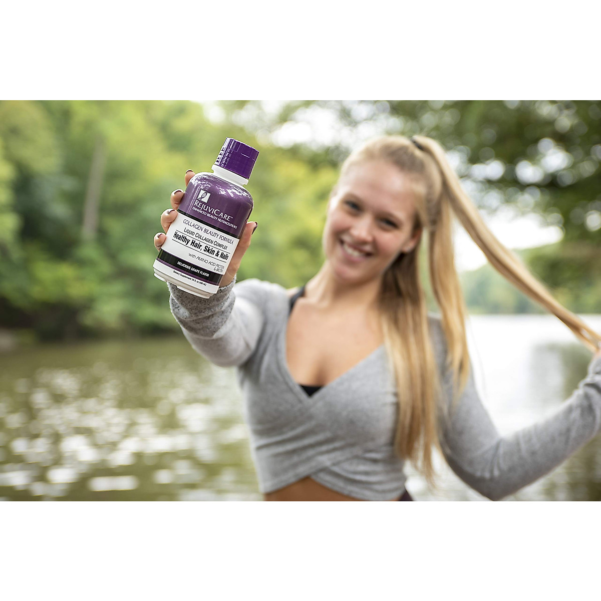 Rejuvicare Liquid Collagen Beauty Formula with Amino Acids, Protein and Biotin, Delicious Grape Flavor, Purple 16 oz ,32 servings