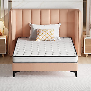 6 Inch Full Size Mattress with Innerspring and Foam, Hybrid Mattress Full with Fiberglass Free, Medium Firm Spring Mattress, Full Size Mattress in A Box, Pressure Relief, 75"L X 54"W X 6"Th, White
